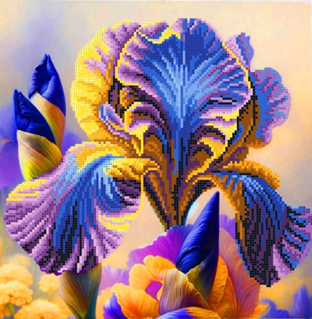 Big Bead Embroidery Kit Iris Flowers DIY Beadwork Kit Beading Kit Hand ...