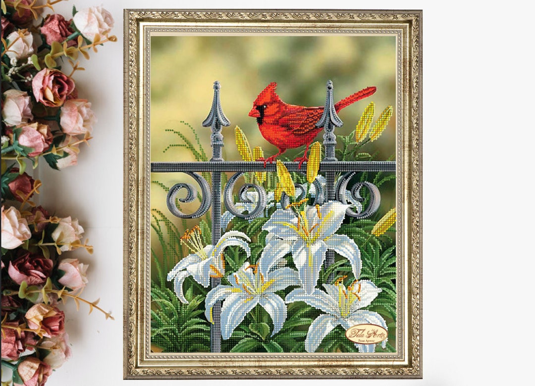 Bead Embroidery Kit Feathered Guest Bird DIY Beadwork Kit Beading Kit ...