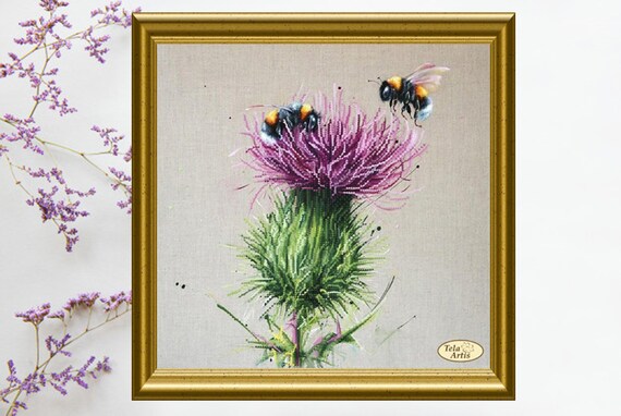 Bead Embroidery Kit Thistle Flowers DIY Beadwork Kit Beading - Etsy