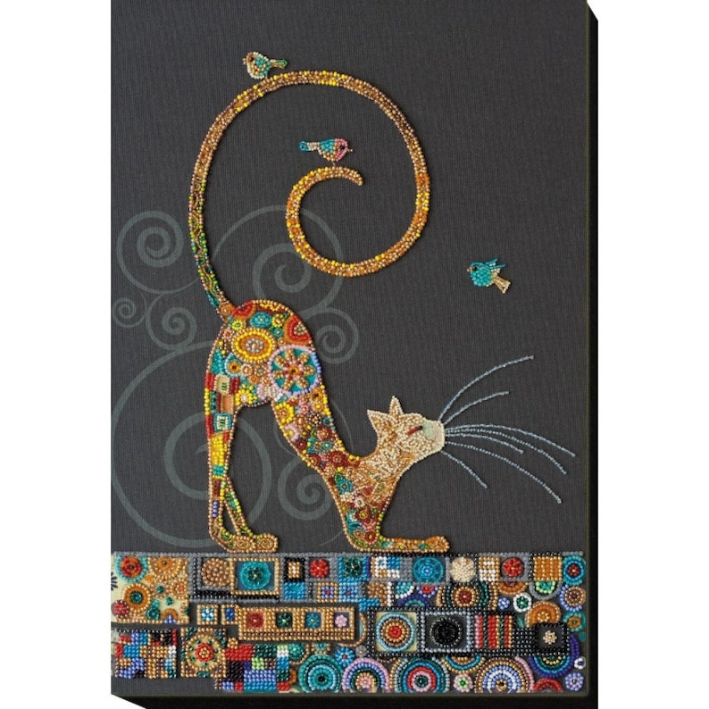 Bead Embroidery Kit Cat DIY Beadwork Kit Beading Kit Hand - Etsy