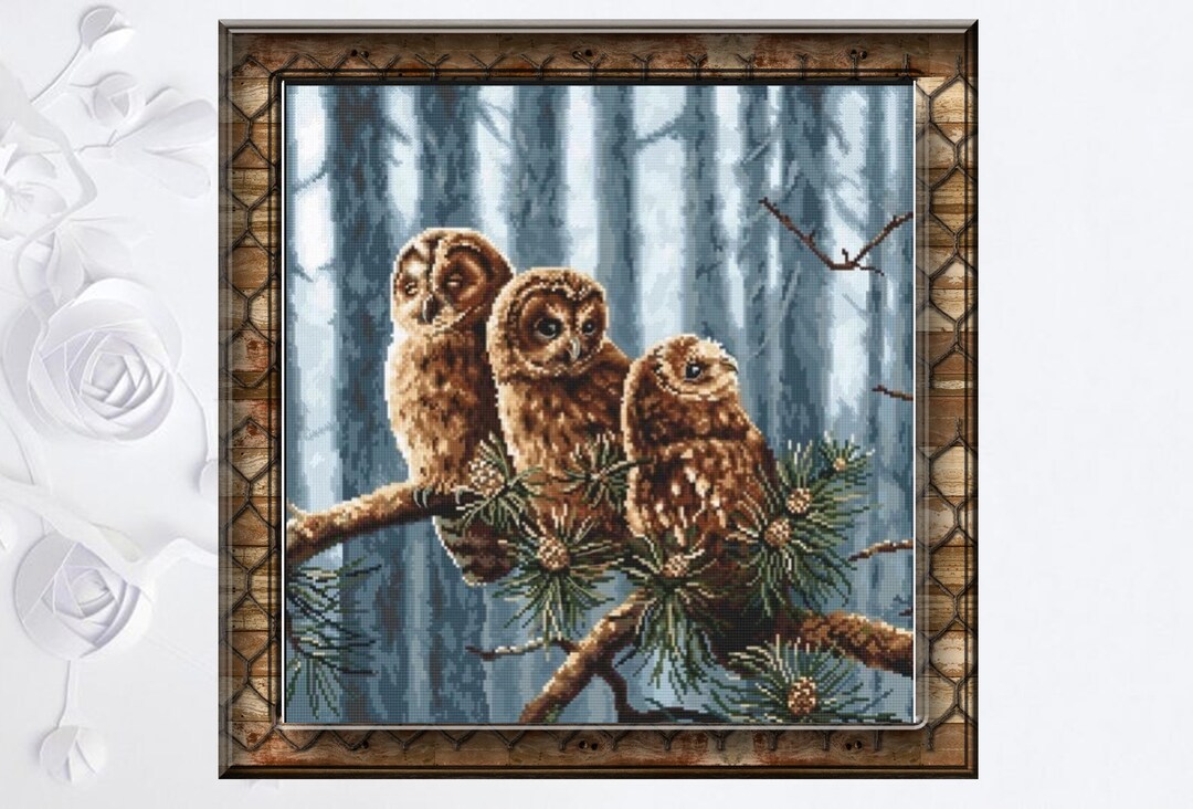 Counted Cross Stitch Kit Owl Family DIY Unprinted Canvas - Etsy