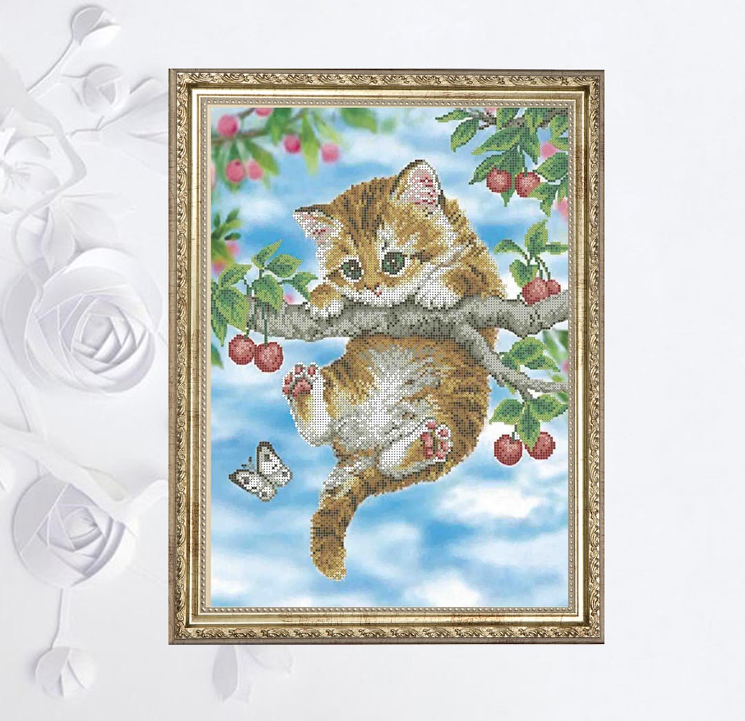 Bead Embroidery Kit Cat DIY Beadwork Kit Beading Kit Hand Embroidery ...