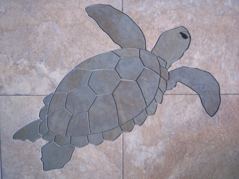 Hawaiian Sea Turtle Tile Mosaic- Swimming Profile- Porcelain With ...