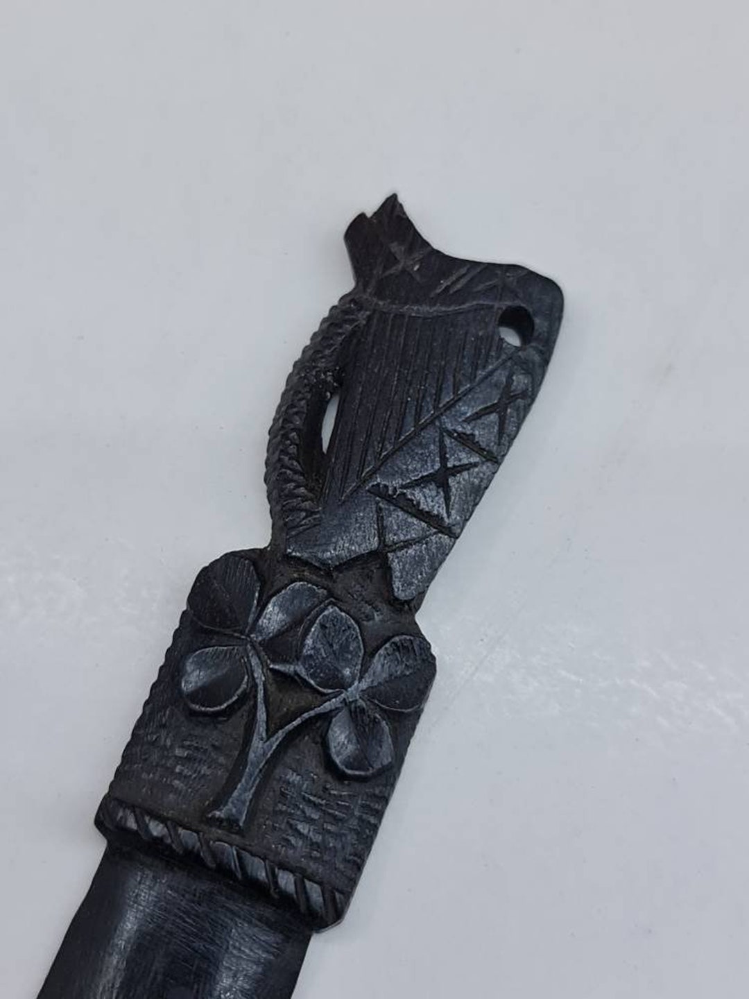 Vintage Letter Opener in Wood Ornate Carving Irish Harp and Clover ...