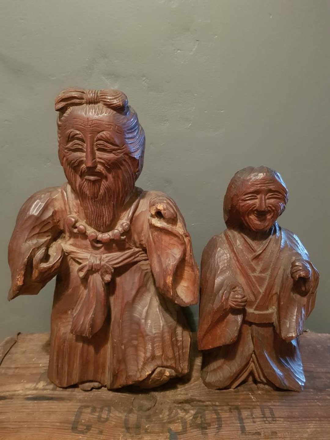 Vintage Japanese Ainu Tribe Wooden Statues of a Couple Traditional Art ...