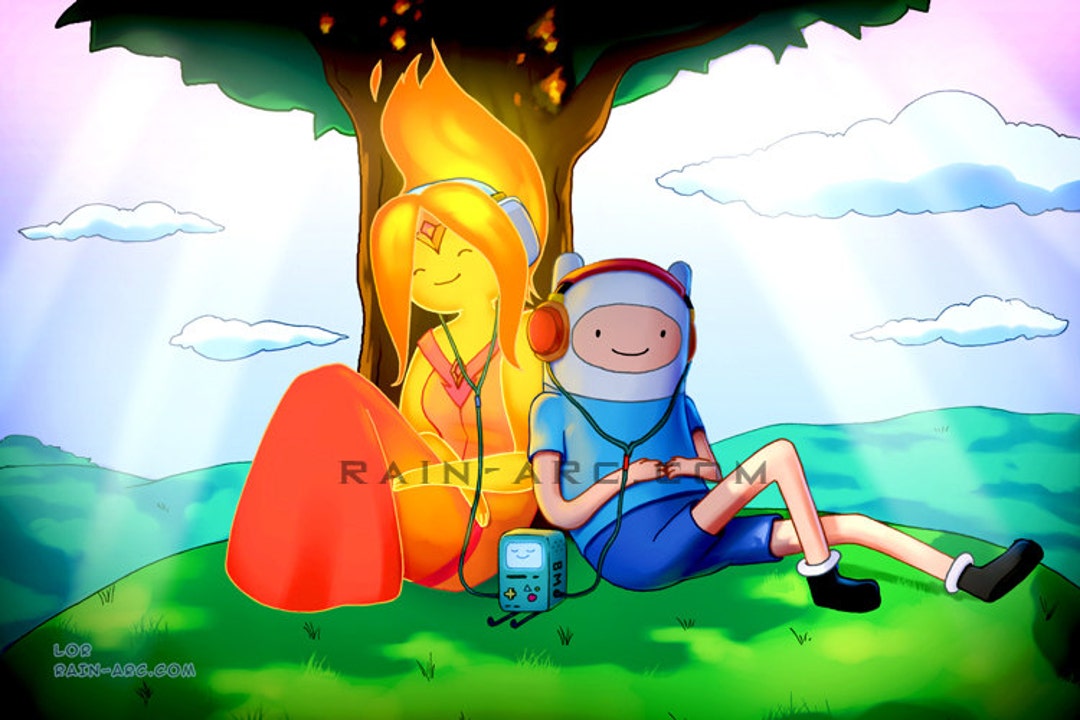 Finn Flame Princess Y Bmo De Adventure Time Art Print Etsy México