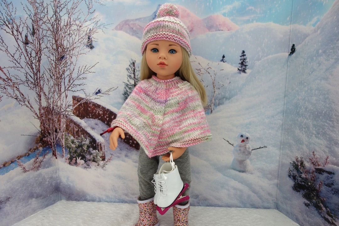 Hand Knitted Poncho and Bobble Hat to Fit Gotz Hannah/gotz Happy Kidz ...