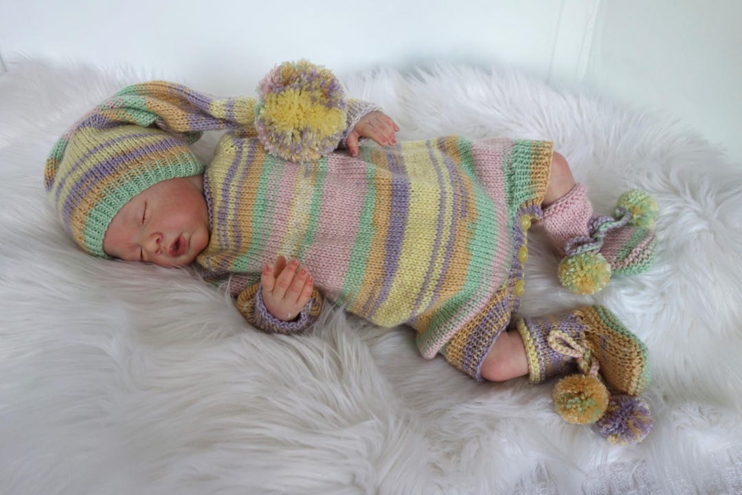 Baby Hand Knitted Romper, Wee Willie Winkey Hat, Booties to Fit New ...