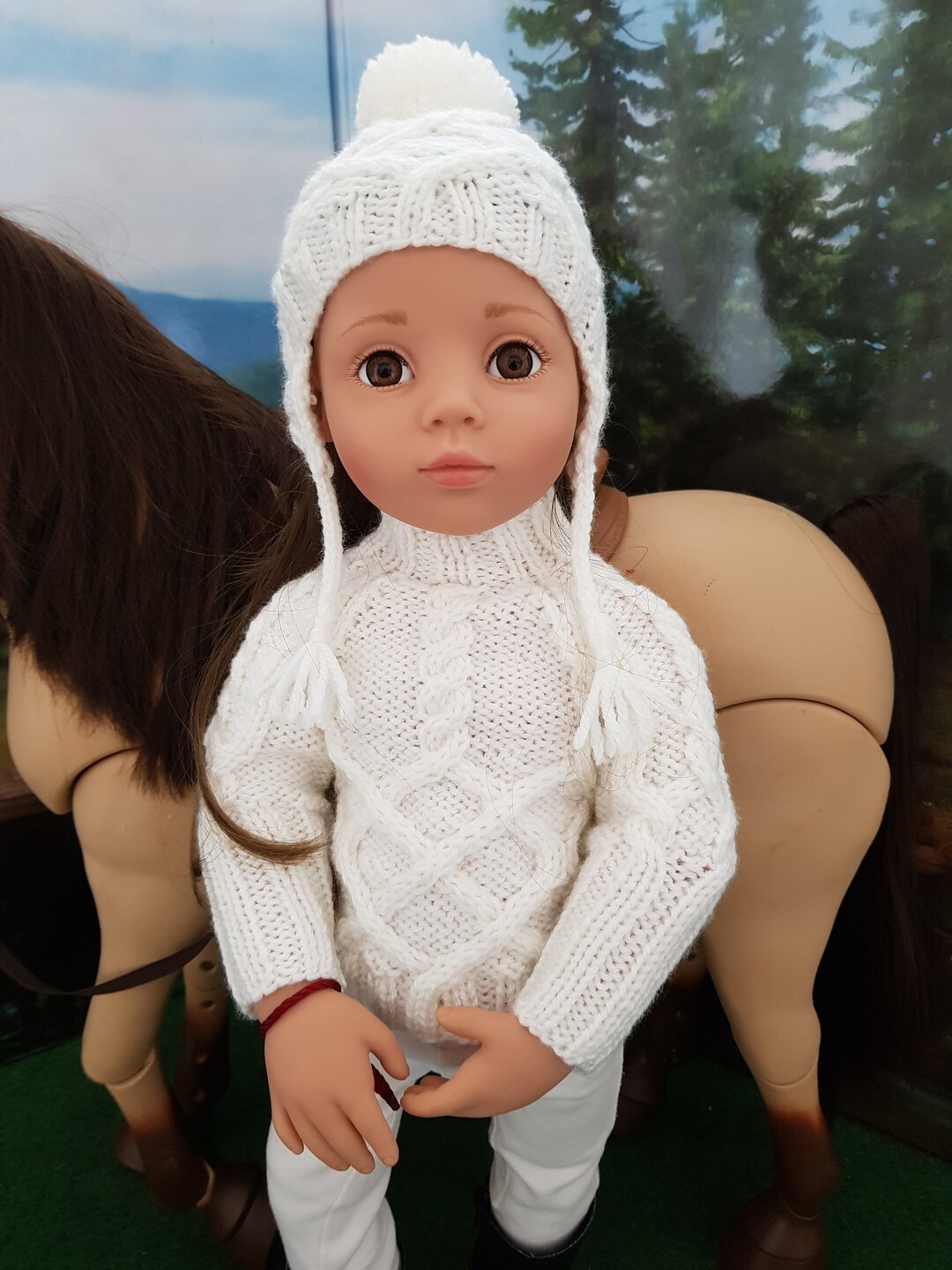 Hand Knitted Aran Style Cream Doll Jumper/sweater and Hat to Fit Gotz ...