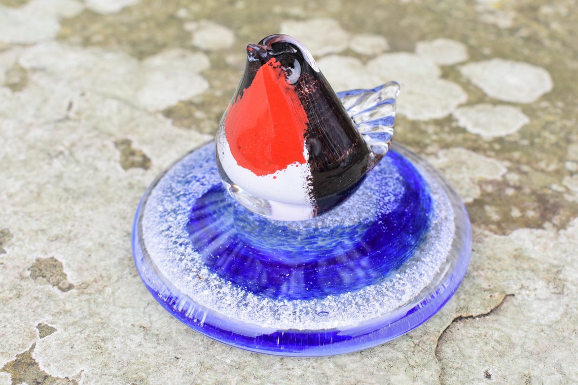 Art Glass Remembrance Robin on Base With Encased Ashes - Etsy UK