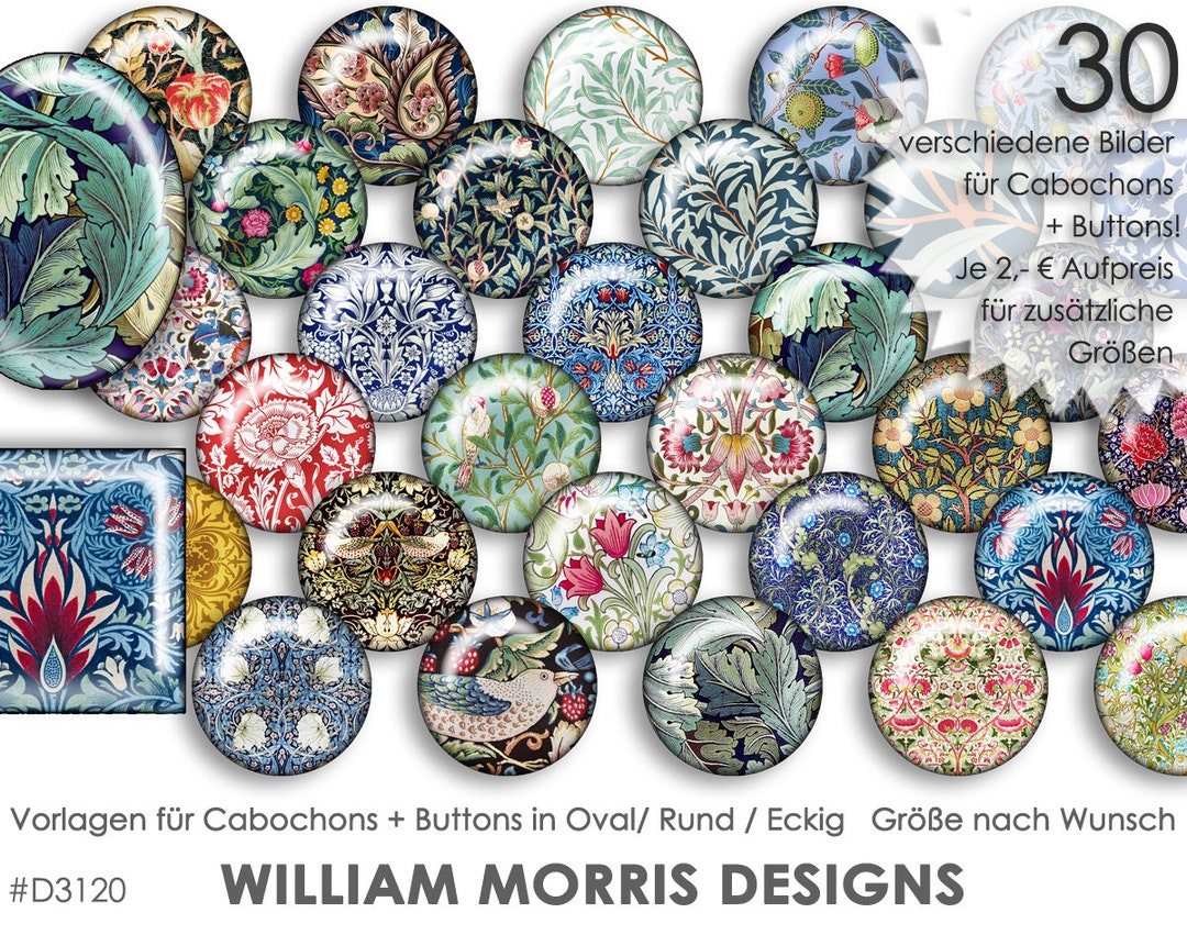 WILLIAM MORRIS Designs 30 Cabochon Templates Cabochon Templates Digital ...