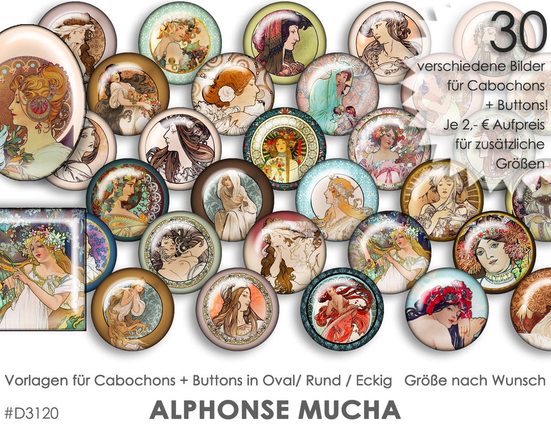ALPHONSE MUCHA 30 Cabochon Templates Cabochon Templates Digital ...