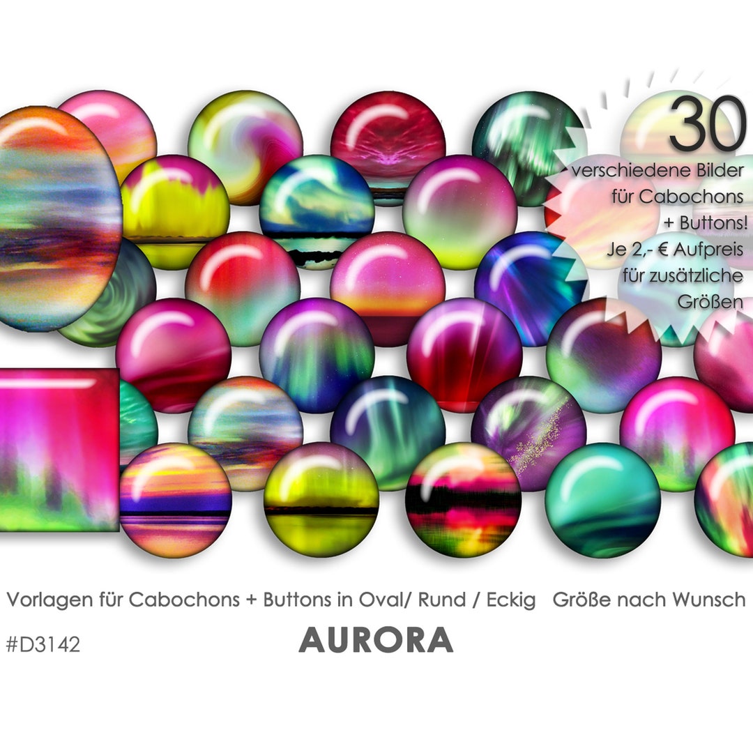 30 Digital Templates AURORA for Cabochons and Buttons Download Button ...