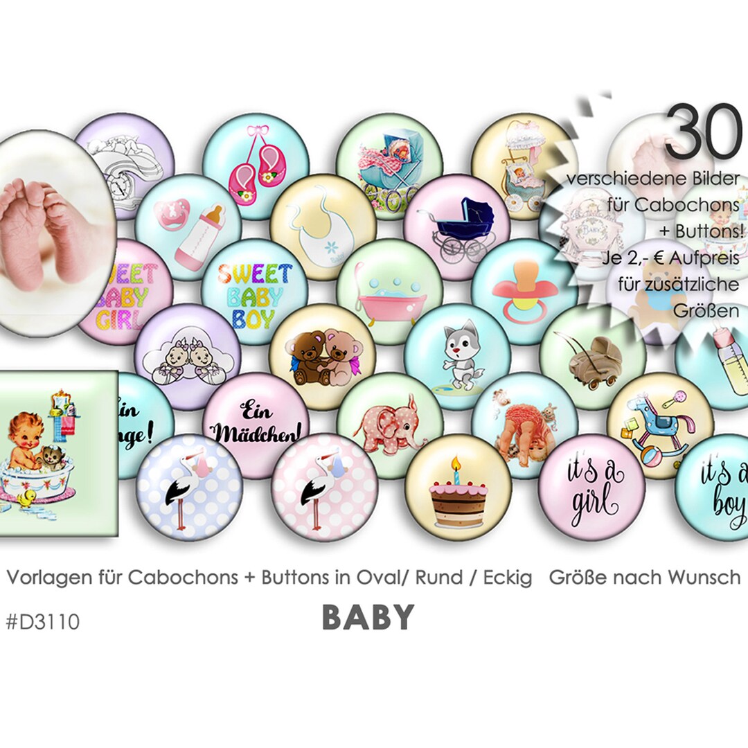 30 Templates for Cabochons and Buttons BABY Cabochon Templates Digital ...
