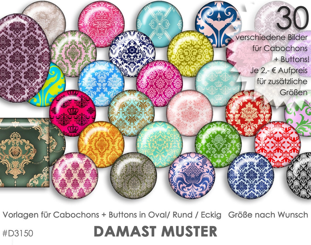 PATTERN DAMASK 30 Cabochon Templates Cabochon Templates Digital ...