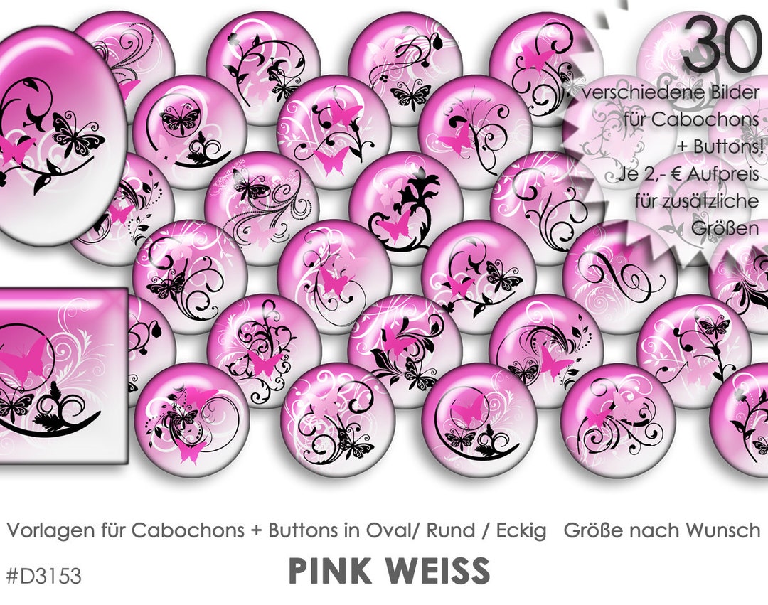 PINK WHITE 30 Cabochon Templates Cabochon Templates Digital Download ...