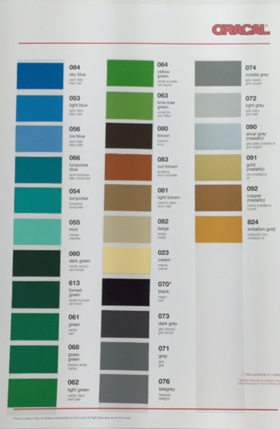 Ora Color Chart ORACAL Color Guide USCutter