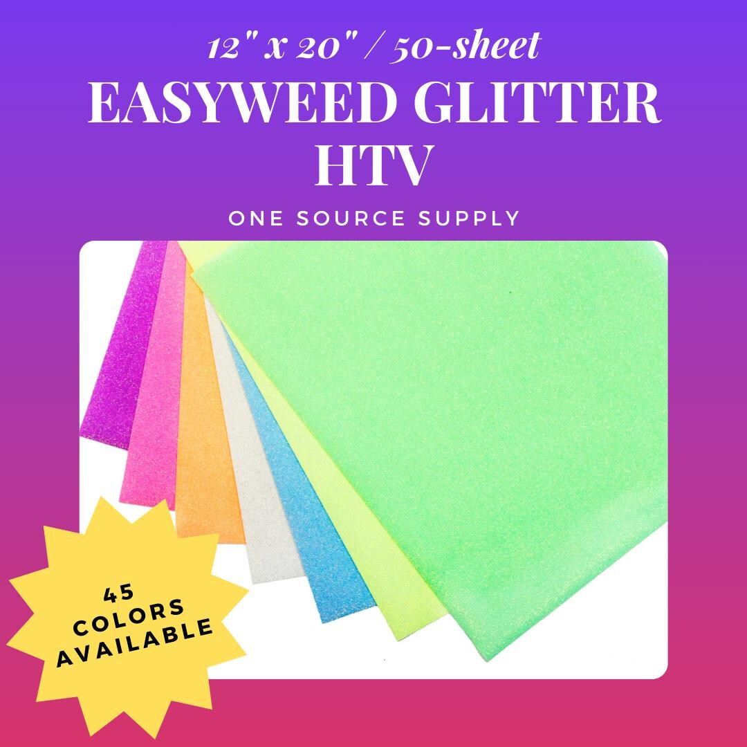 12x20 Glitter HTV Vinyl Sheets Easyweed Heat Transfer Vinyl for Crafts 50-pack Bulk Combine ...