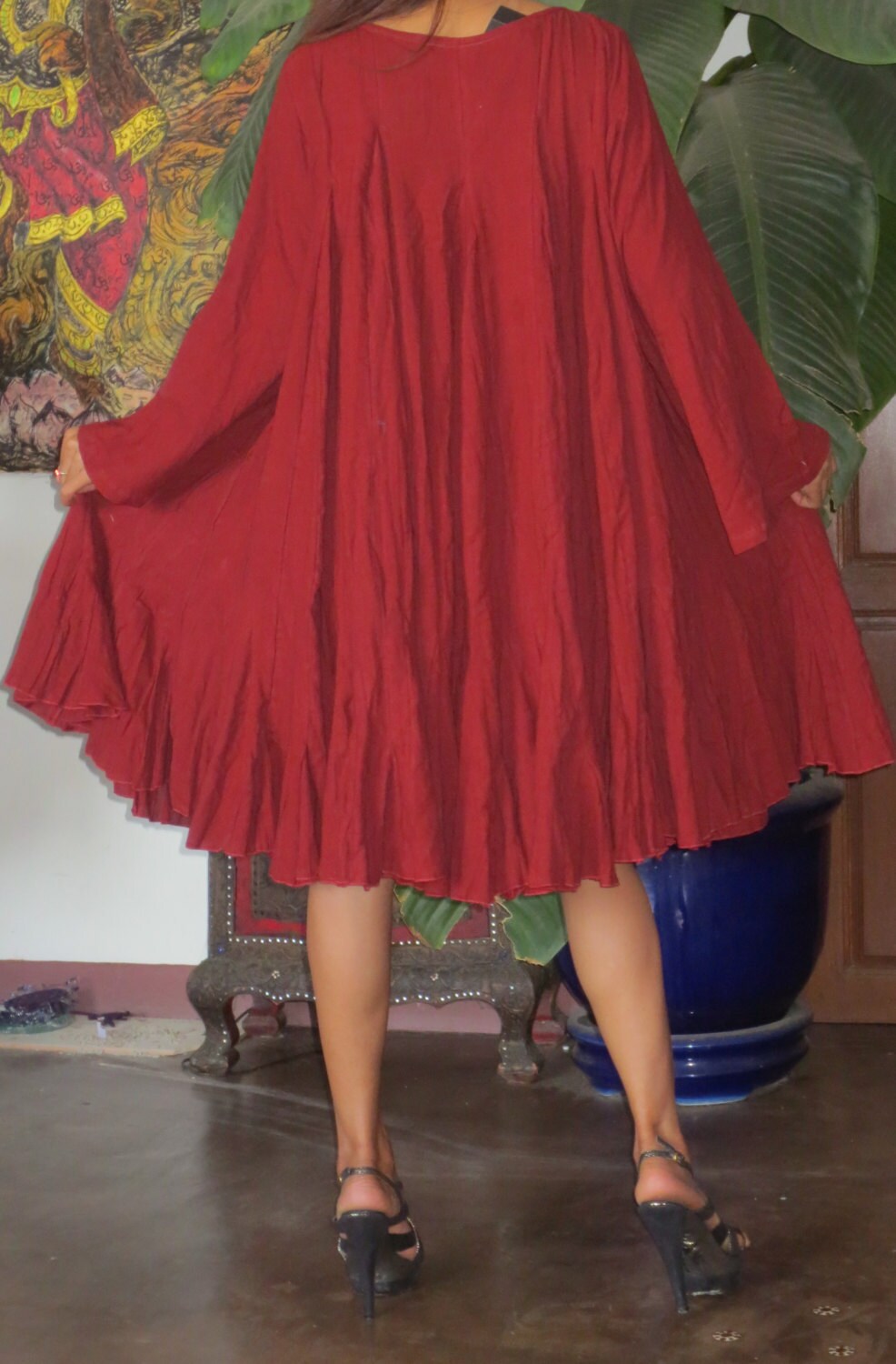 Burgundy SMOCK Boho Gothic WEDDING Angel BUTTERFLY Sleaves Gypsy Long ...