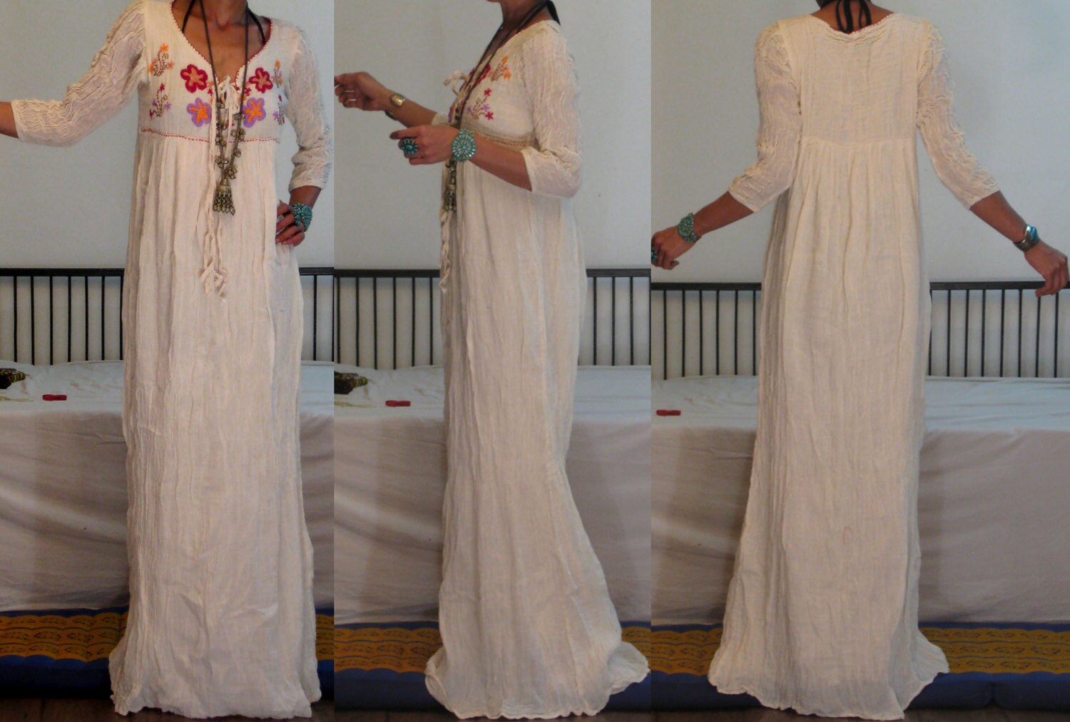 CREAM NATURAL UNDYED Cotton Peasant Gypsy Festival Boho Hippie Folk ...