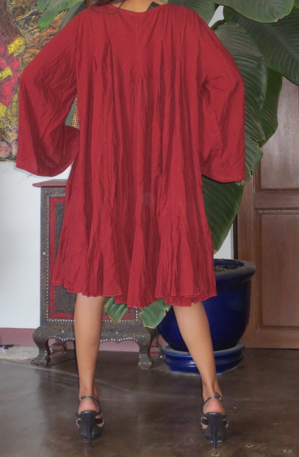 Burgundy SMOCK Boho Gothic WEDDING Angel BUTTERFLY Sleaves Gypsy Long ...