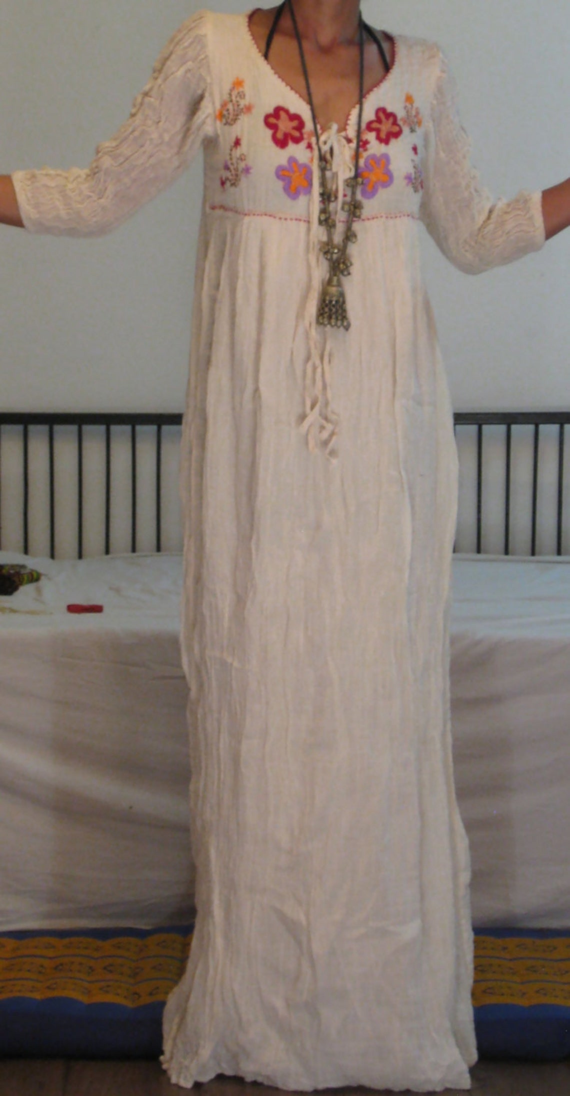 CREAM NATURAL UNDYED Cotton Peasant Gypsy Festival Boho Hippie Folk ...
