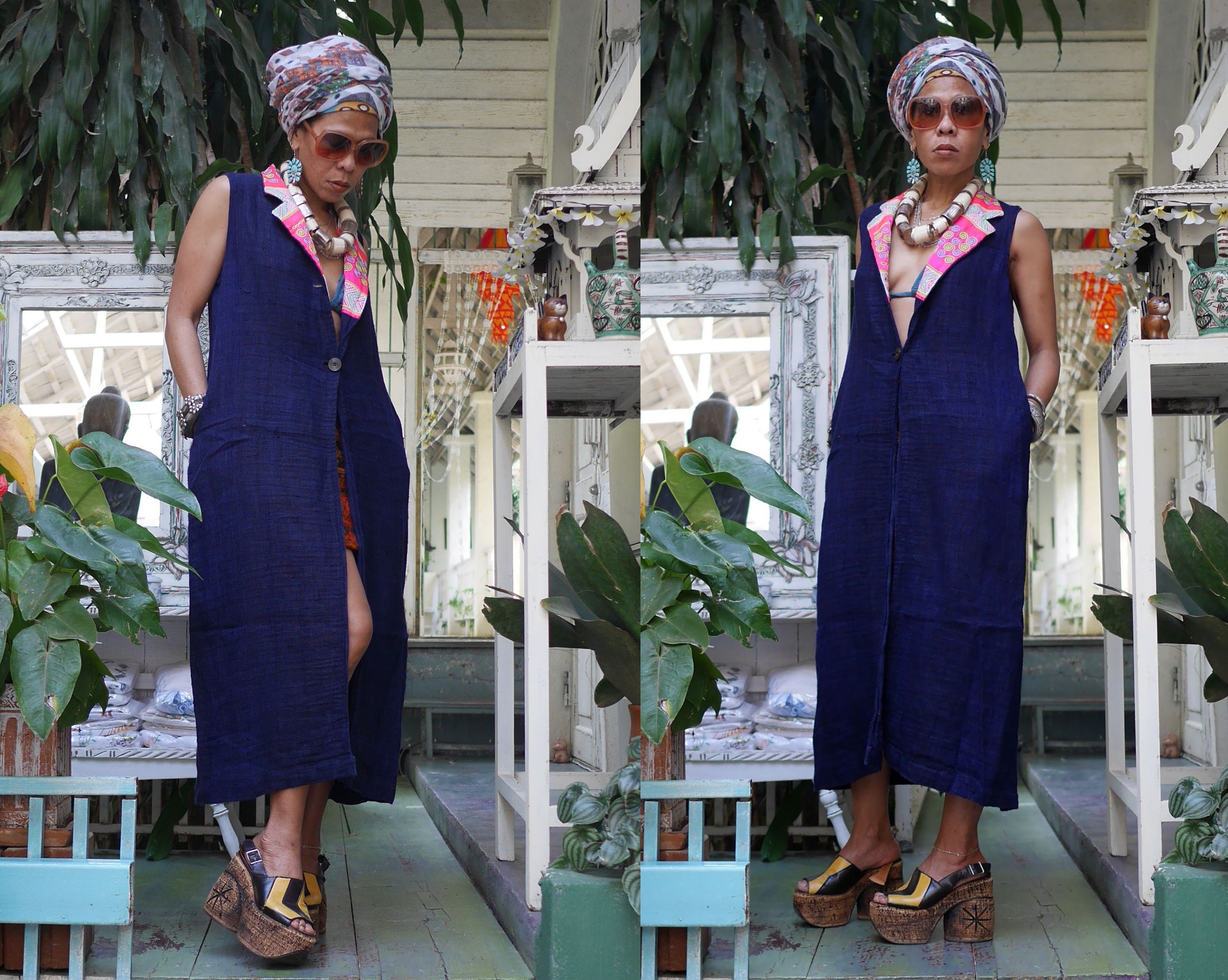 ETHNIC Vintage Deep Dark Blue Tribal Hemp/silk Classic - Etsy