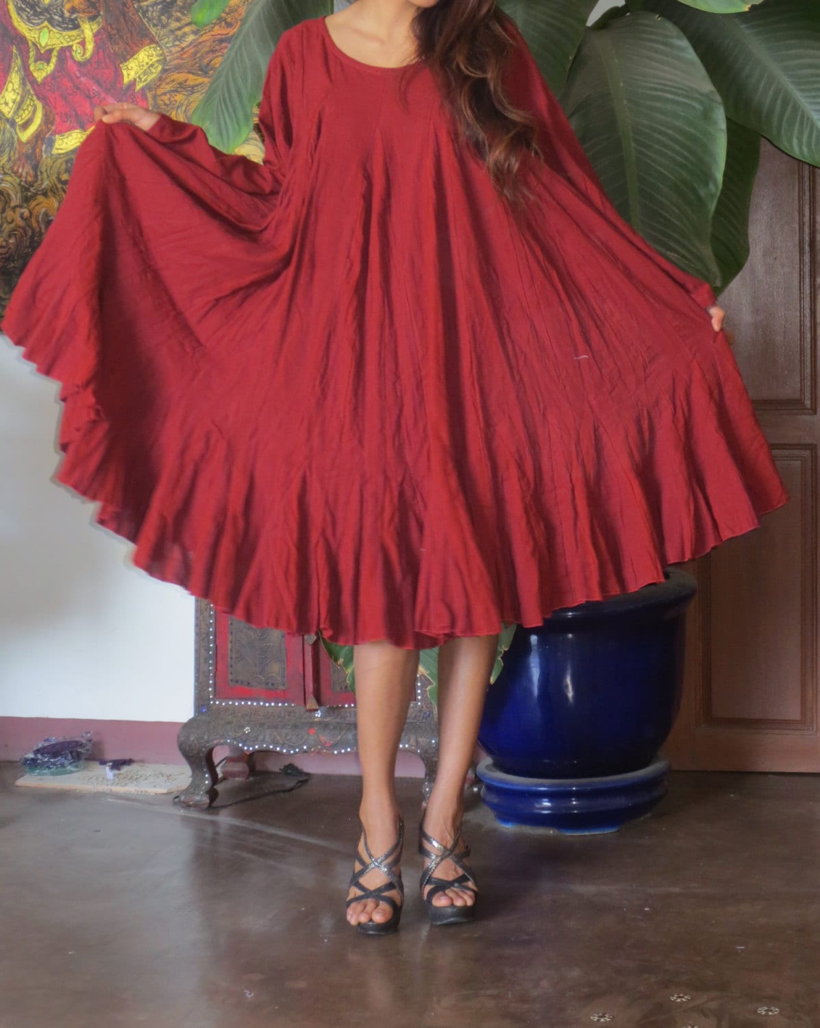 Burgundy SMOCK Boho Gothic WEDDING Angel BUTTERFLY Sleaves Gypsy Long ...