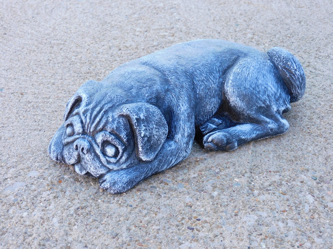DOG PUG Statue Figure Cement Home Garden Decor Very Cute !!!! MEMORIAL ...