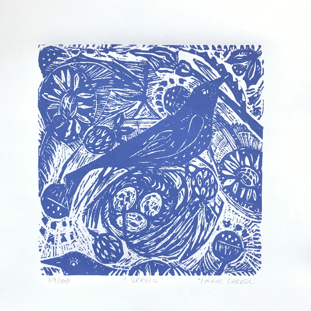 PRIMAVERA Impresión original de Linograbado - Etsy España