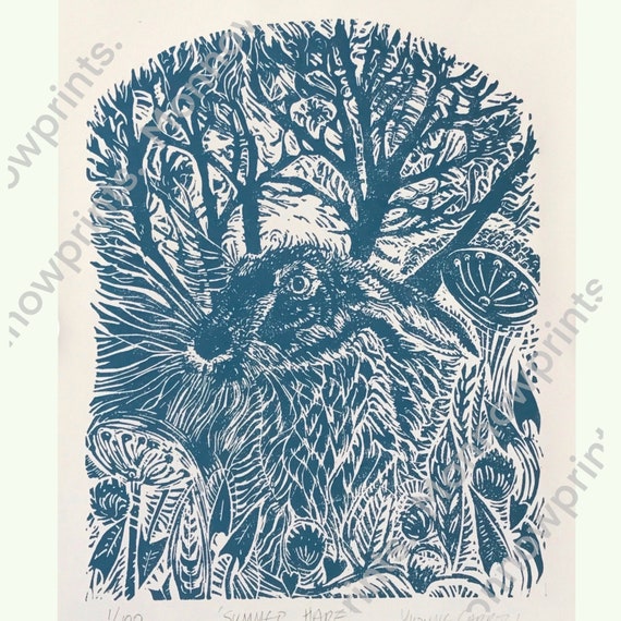 SUMMER HARE Original Linocut Print | Etsy