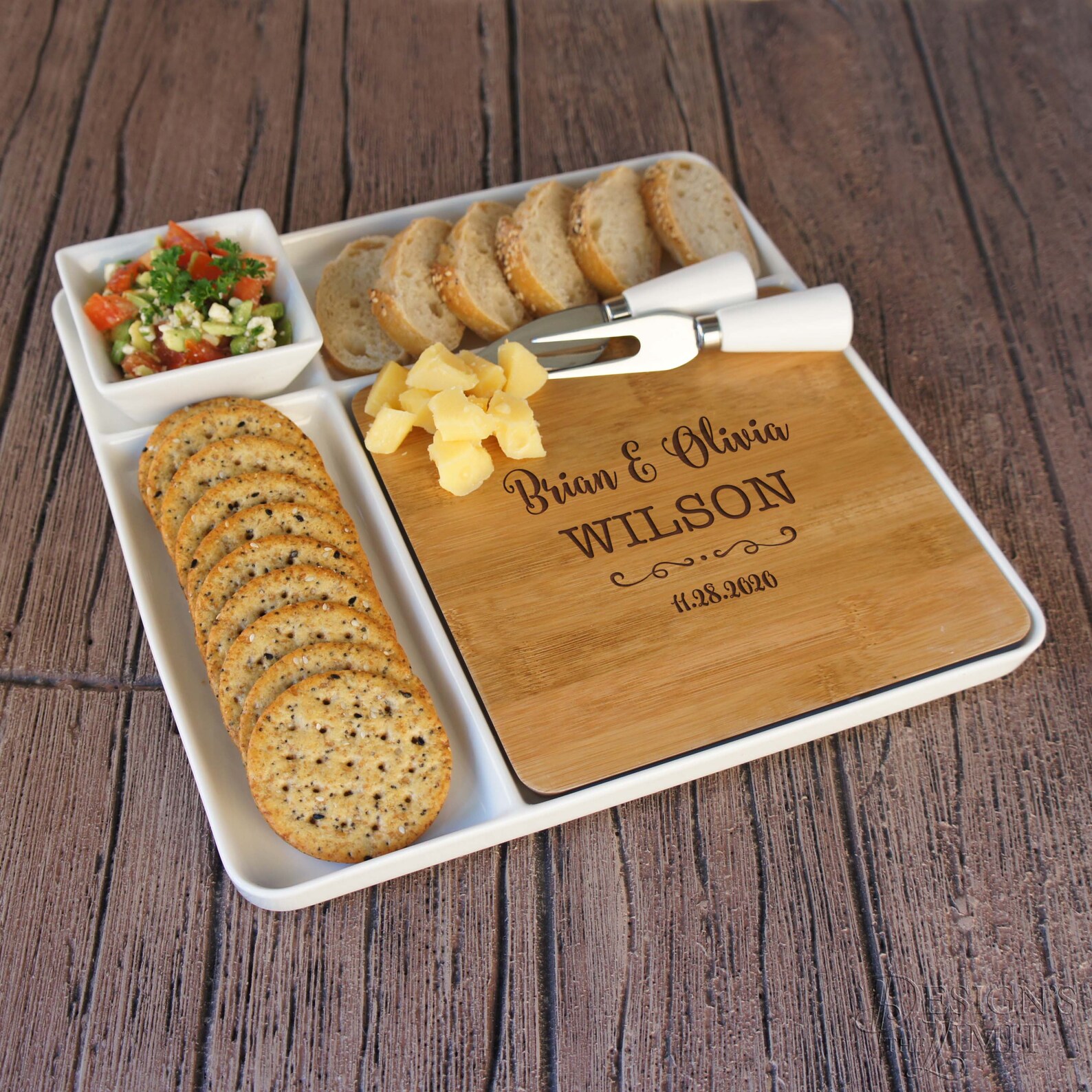 Personalized Appetizer Serving Tray Set With Family Monogram | Etsy