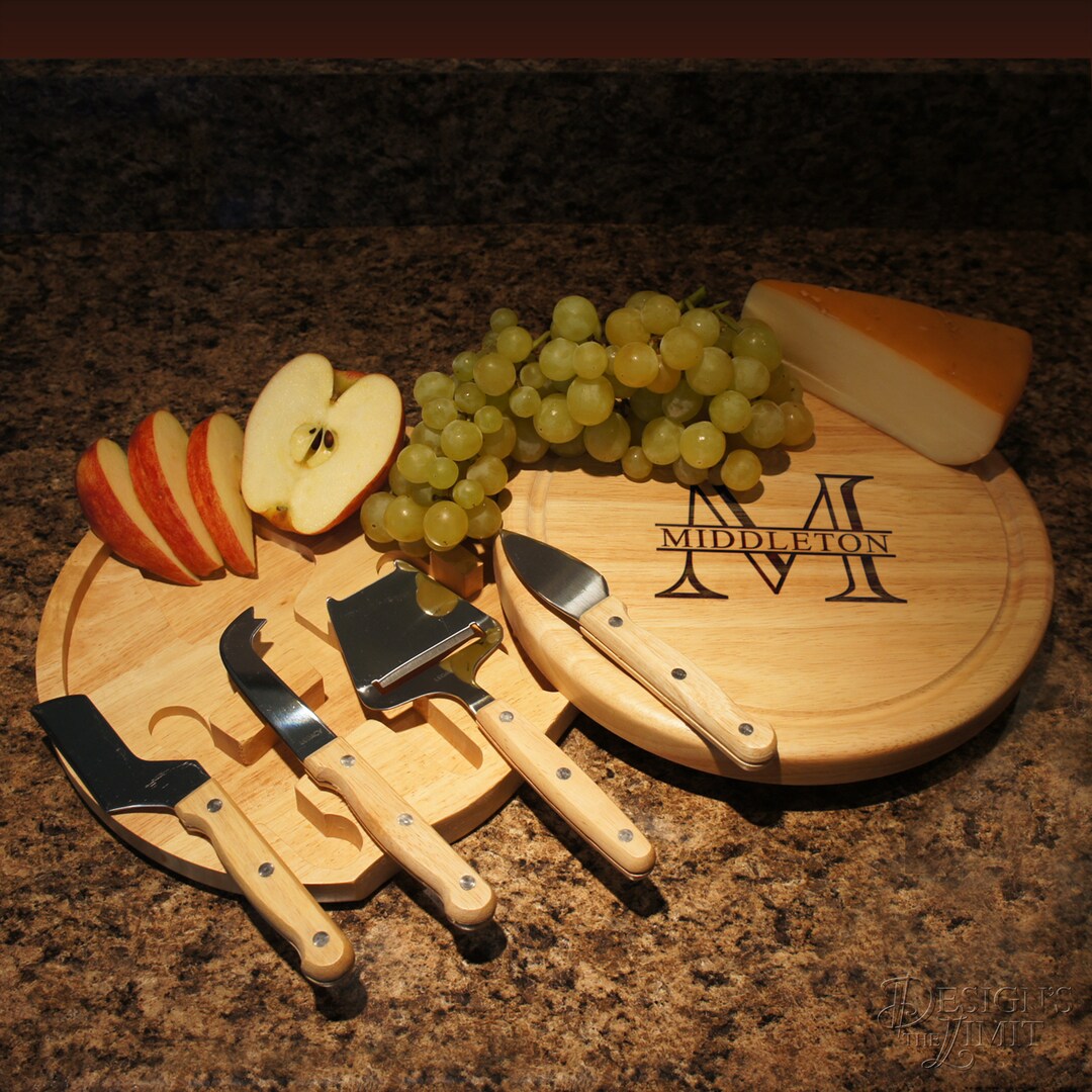 Personalized Cheese Board Set With Four Cheese Tools Engraved With ...