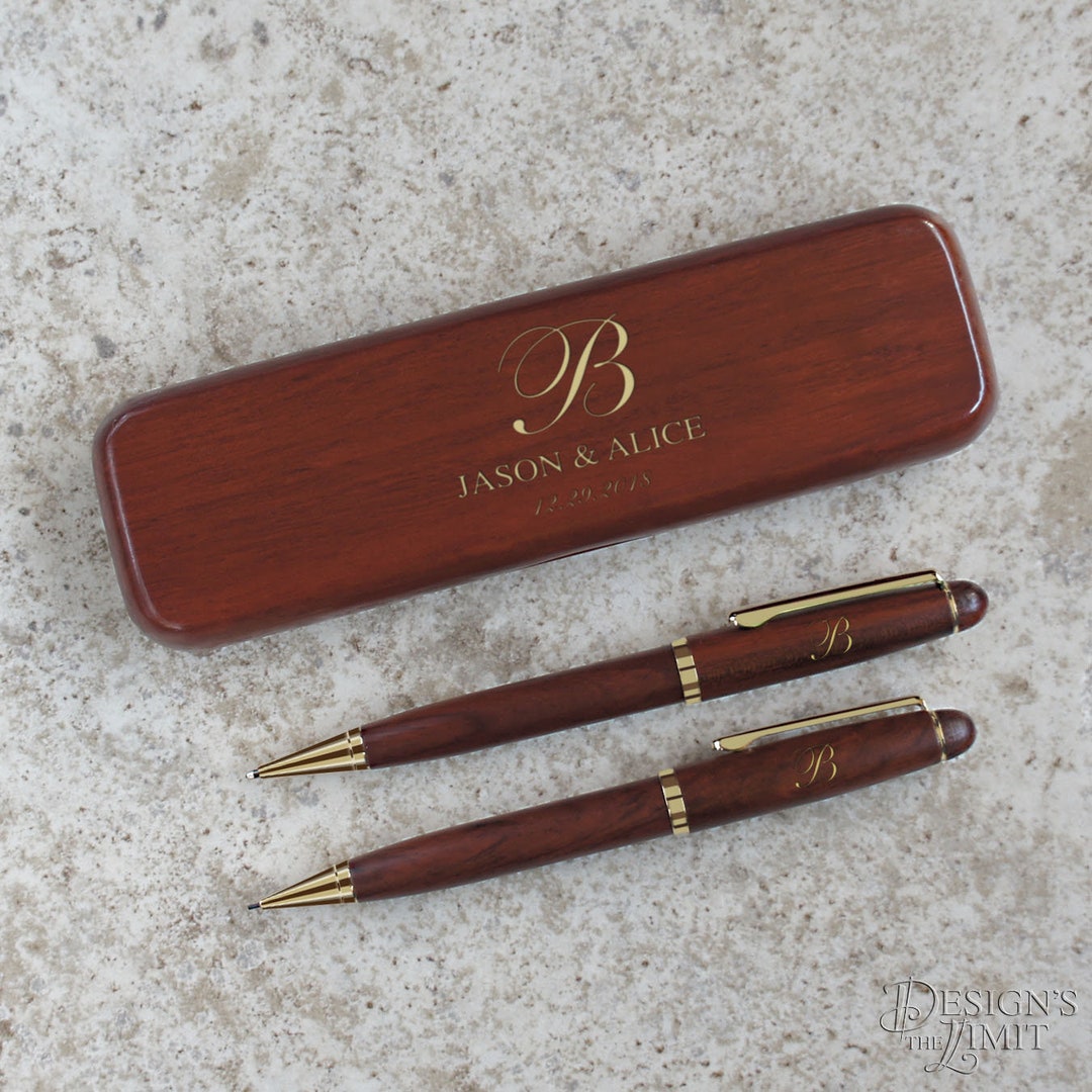 Personalized Rosewood Pen Set Including Engraved Case and Choice of ...