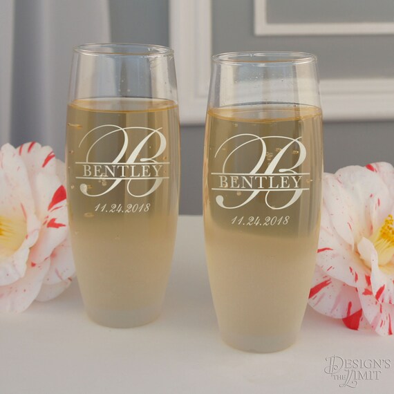 Personalized Stemless Flute Set Engraved With Overlapping - Etsy