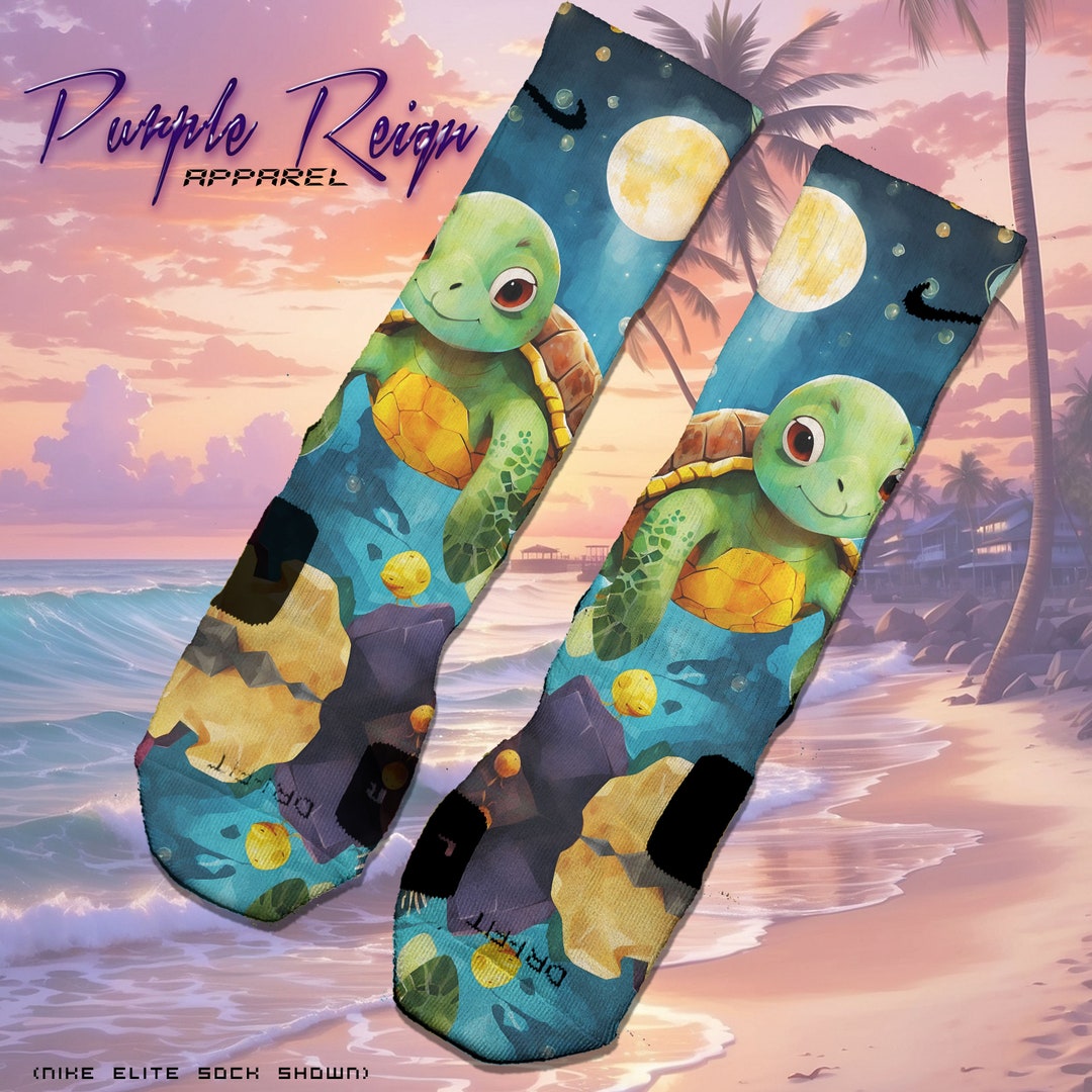 Custom Nike Elite Unique "cute KAWAII SEA Turtle" Socks Ocean-inspired ...