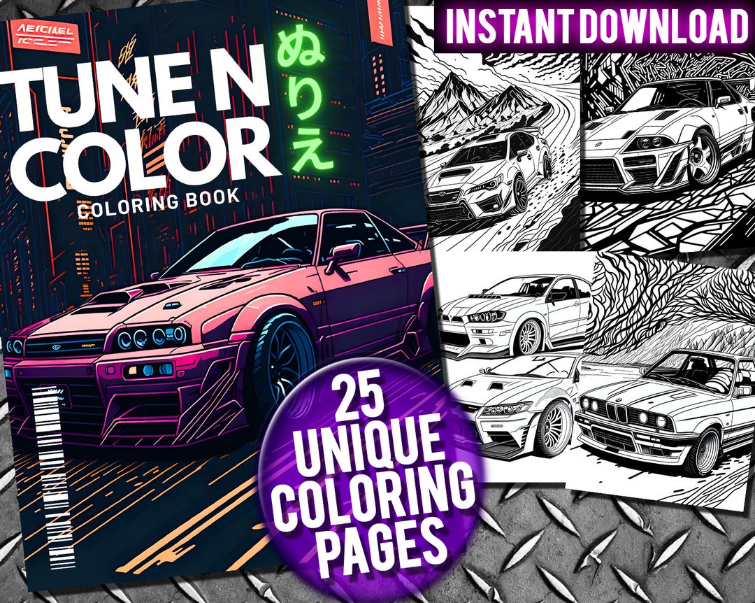25 Stunningly Detailed Import Tuner Car Coloring Page Book Tune N Color ...