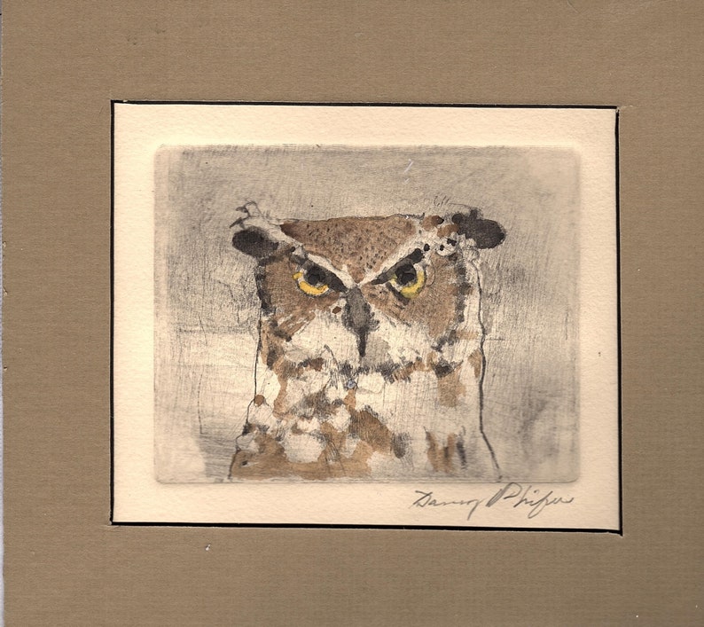 Original Owl Etching, Wildlife Art (4x5) - Etsy