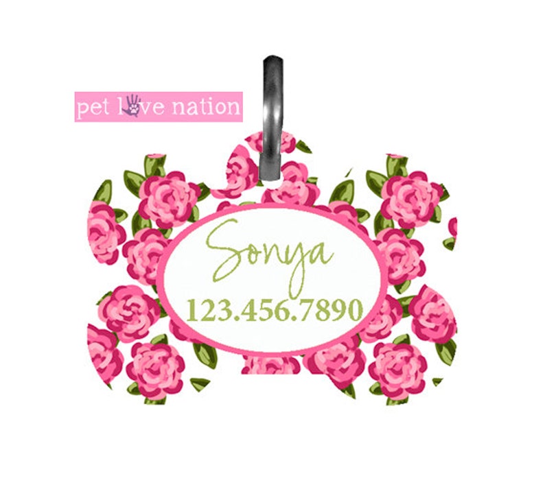 Personalized Preppy Flower Pet Tag Dog ID Pet Identification | Etsy
