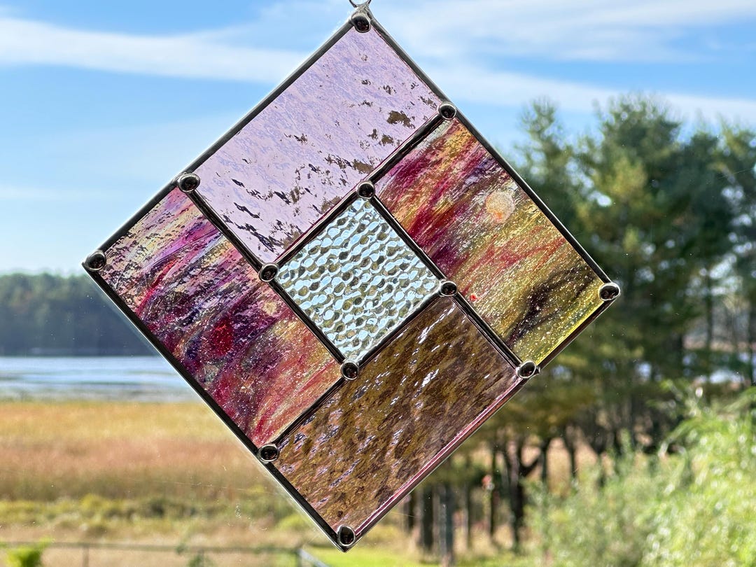 Stained Glass Suncatcher 7.5"h X 7.5"w Window Hanging. Purple Yellow ...