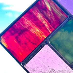 Violet Ember – 7.5" × 7.5" Purple, Red, and Green Stained Glass Diamond ...