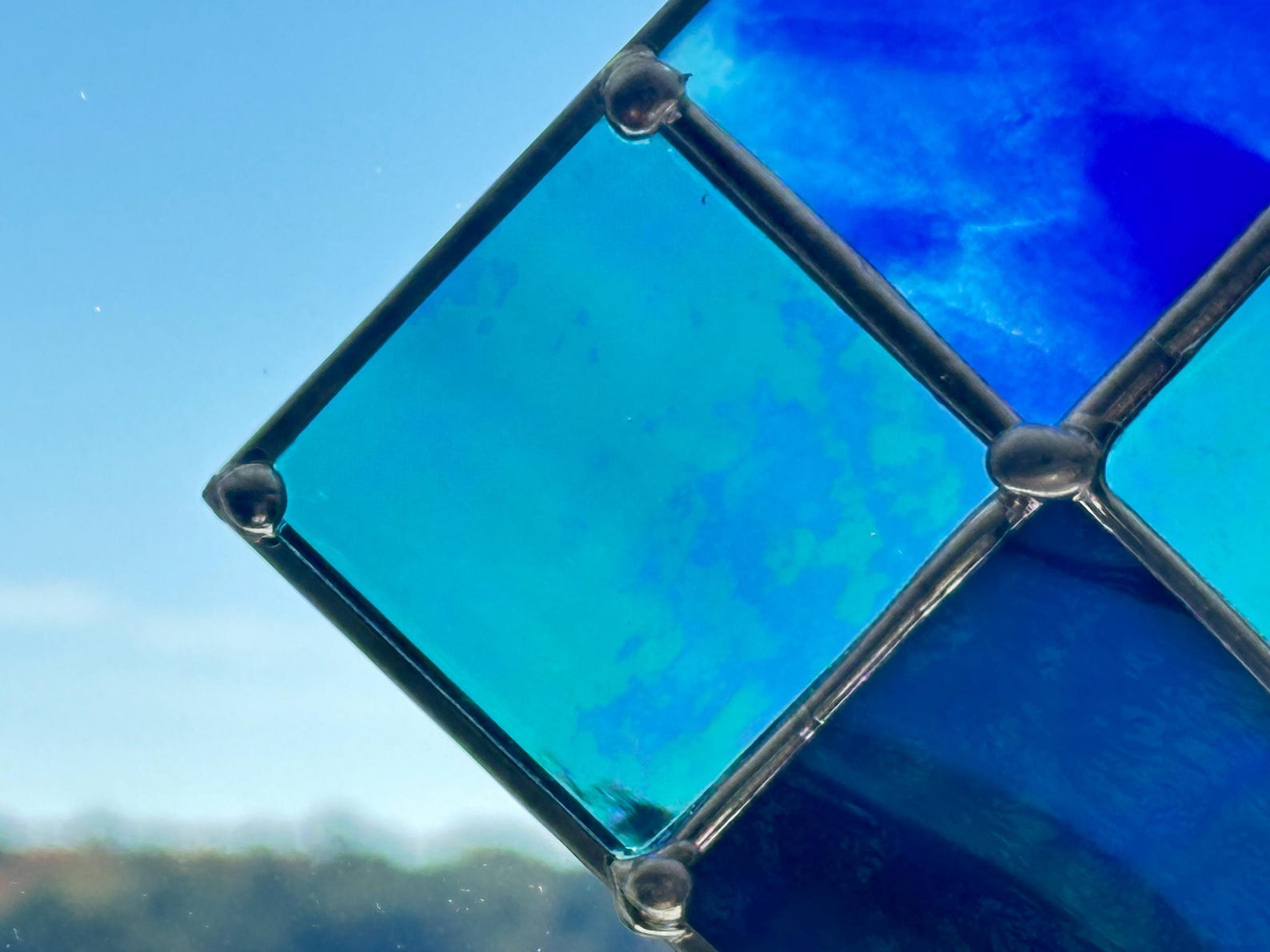 Deep Water Prism – Blue, Aqua, and Iridescent 5 X 5 Stained Glass ...