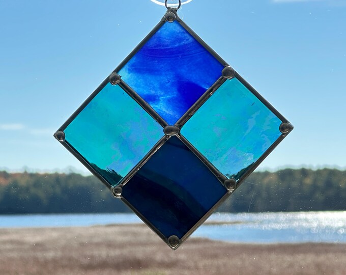 Deep Water Prism – Blue, Aqua, and Iridescent 5 X 5 Stained Glass ...