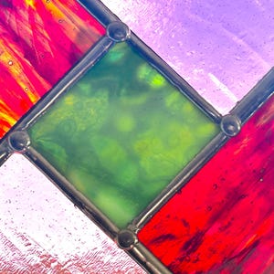 Violet Ember – 7.5" × 7.5" Purple, Red, and Green Stained Glass Diamond ...