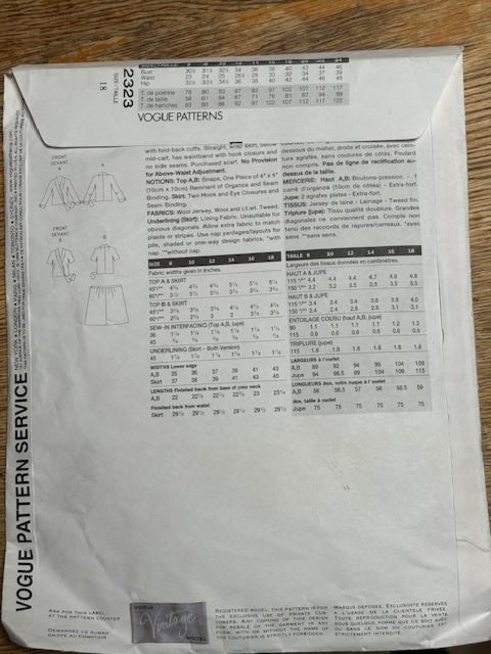 1999 Vintage Original DRESSIN Design Vogue 2323 Sewing Pattern - Size ...