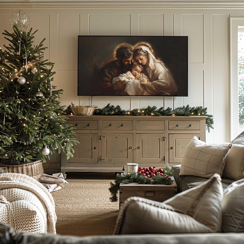Christmas Nativity Frame TV Art, Christian Christmas Art, Neutral Frame ...