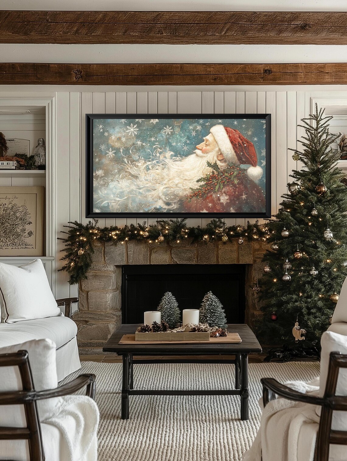 Vintage Santa Christmas Frame Tv Art, Winter Holiday Santa Claus ...