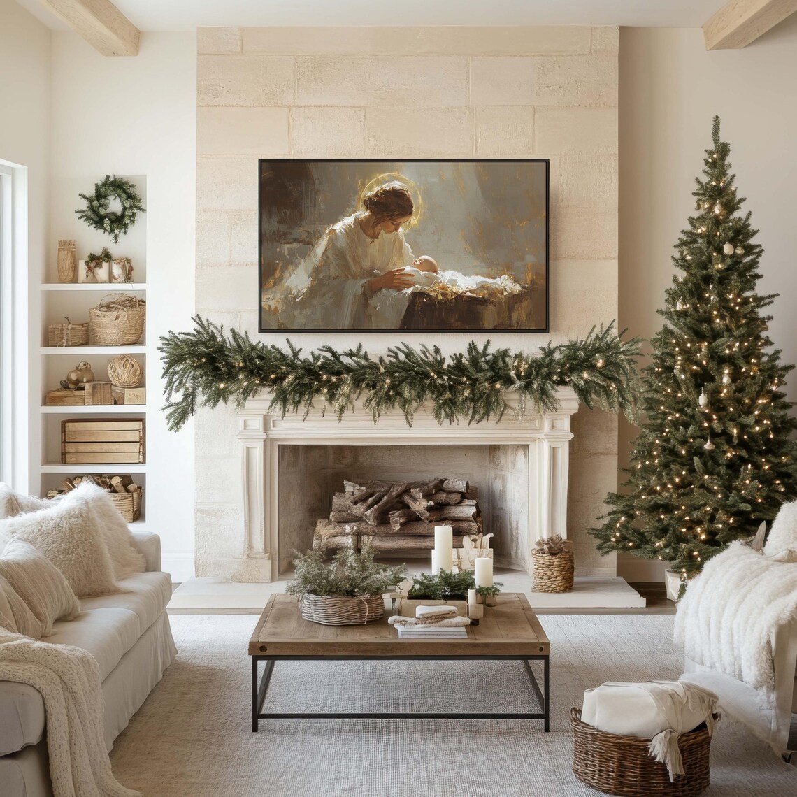 Christmas Nativity Frame TV Art, Christian Christmas Art, Neutral Frame ...