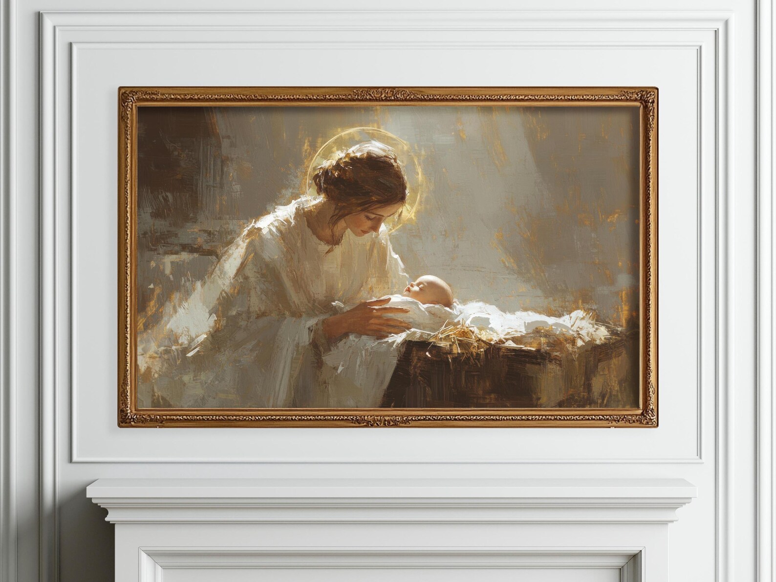 Christmas Nativity Frame TV Art, Christian Christmas Art, Neutral Frame ...