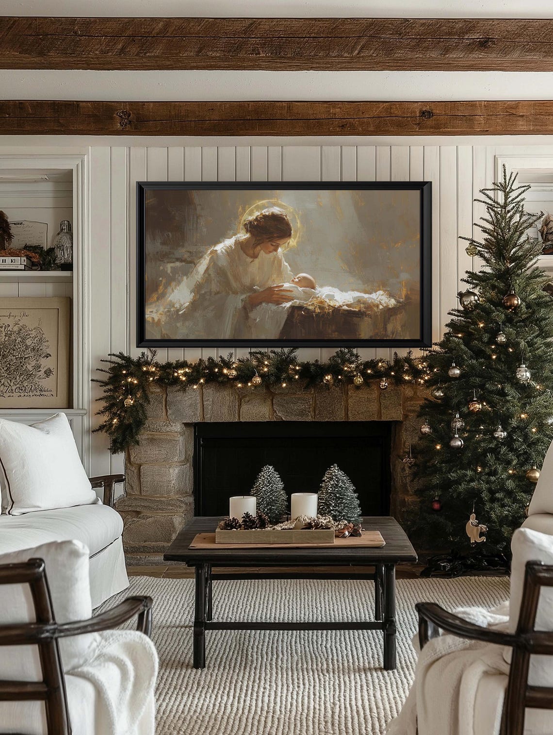 Christmas Nativity Frame TV Art, Christian Christmas Art, Neutral Frame ...